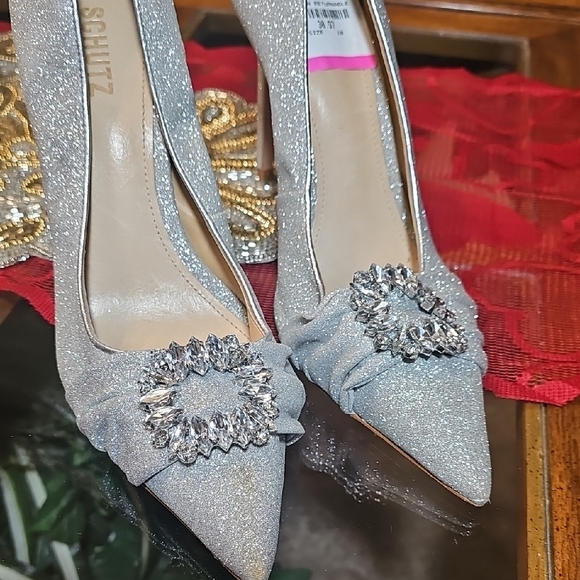 SCHUTZ | Shoes | Schutz Glittering Silver Heels With Crystal ...